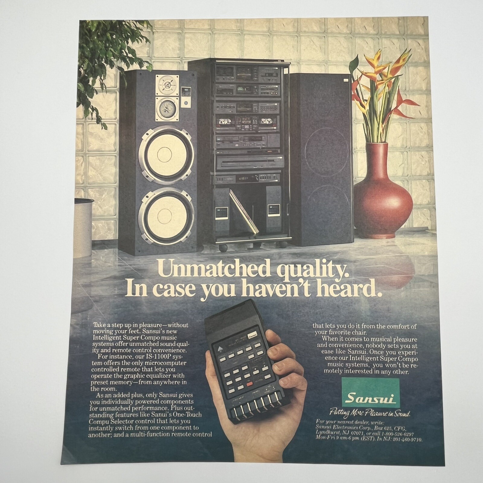 Sansui Electronics 1985 Print Ad 9.75"x12" IS-1100P Intelligent Super ...