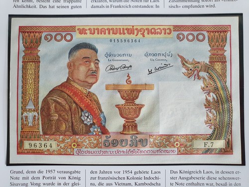 100 Kip Laos unc. 1957 Französischer Stil Kuriosität Kassenfrisch P.06 ...