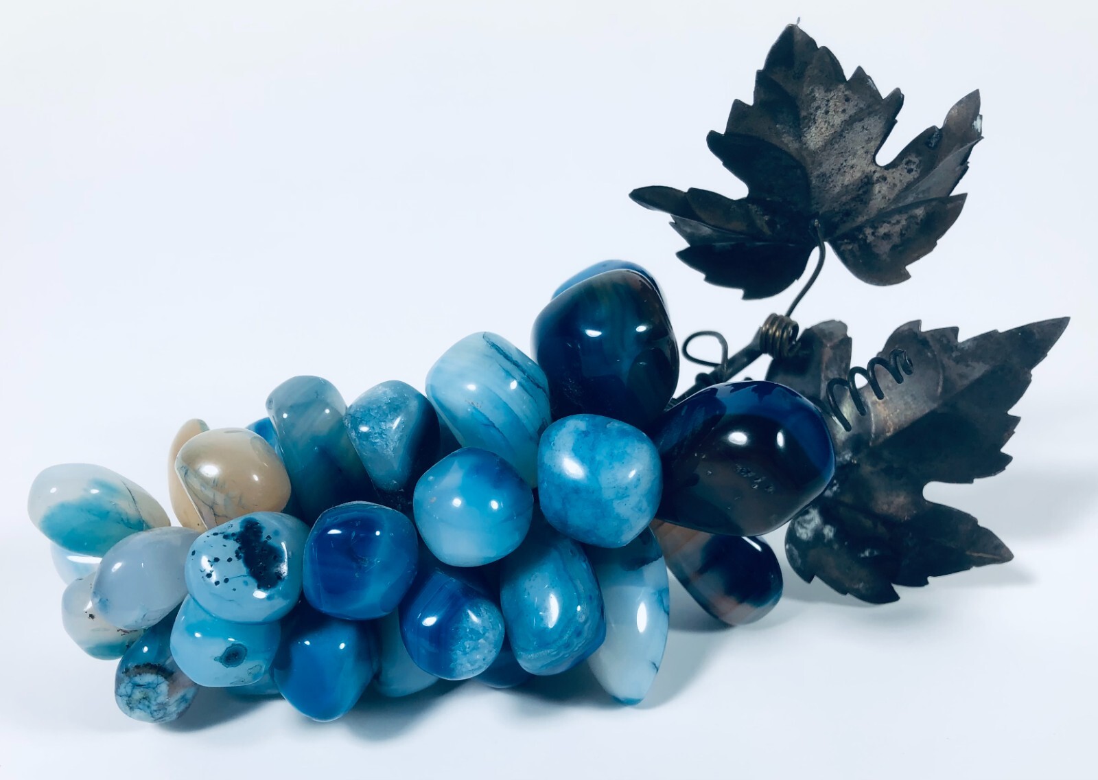 Vintage MCM Blue Stone Grape Cluster with Copper Leaf | eBay