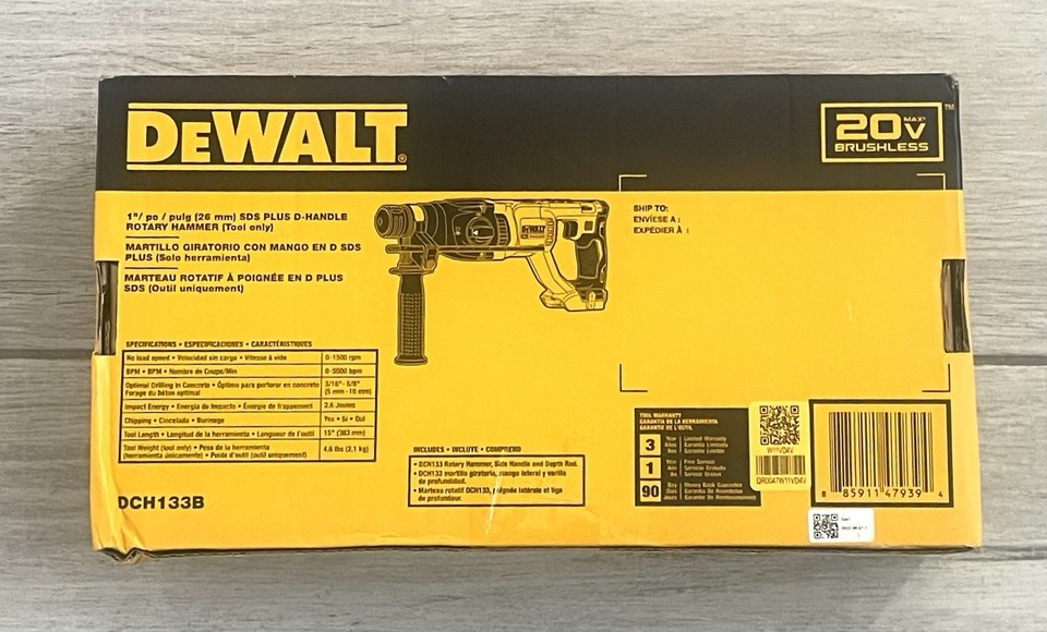New Dewalt DCH133B 20V Max Brushless 1” SDS Plus D-Handle Rotary Hammer ...