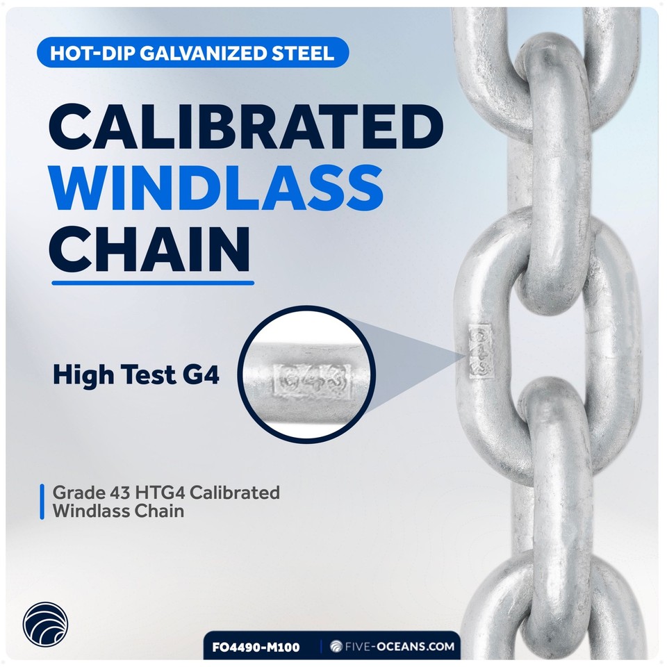 Boat Windlass Anchor Chain 5/16" x 100', Grade 43 HT G4 Galvanized ...