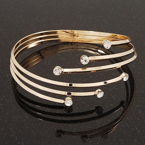 Crystal Armlet Bangle In Gold Tone - Adjustable | eBay