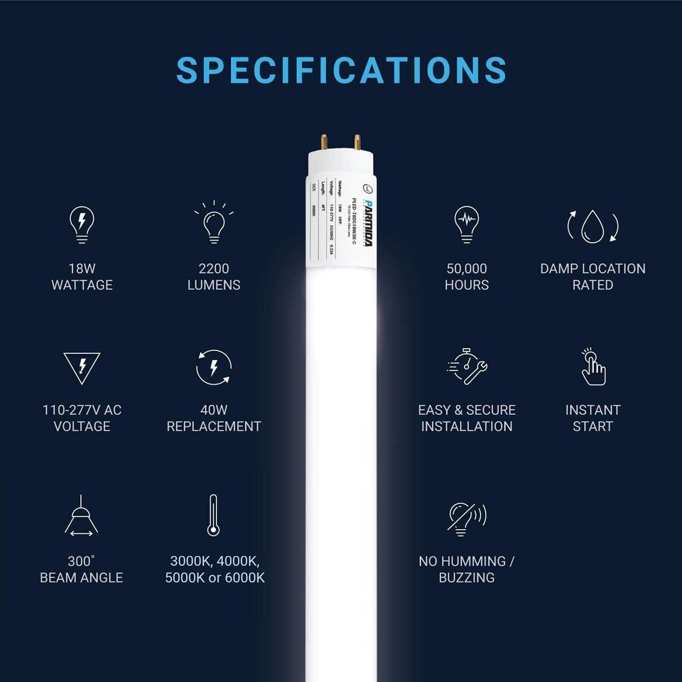 4PK/20PK PARMIDA 4 Foot LED T8 Tube Light 18W CLEAR Ballast Bypass ...