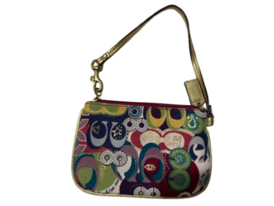 Coach Signature Poppy Pop Graffiti Multi Color Gold Wristlet Pouch ...