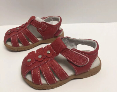 Femizee Soft Red Leather Sandals With Flowers Toddler Girls Sz 4 | eBay