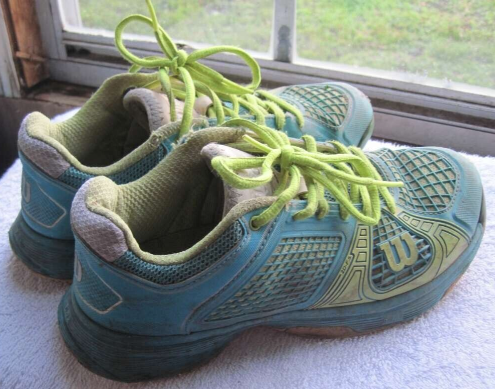 Wilson 6.5 Blue Neon Green Sneaker Tennis Shoes Worn Torn Rip Damaged ...