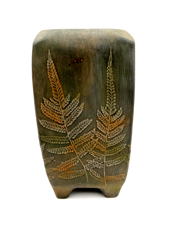 Studio Art Pottery Fern Leaf Embossed Slate Gray Vase with Legs 8" T x ...