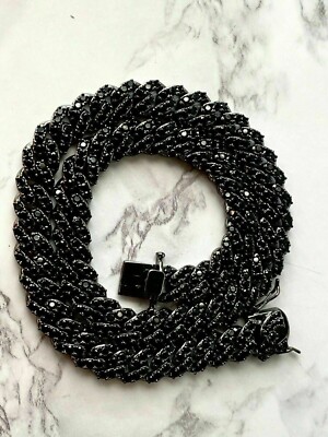 Lab Created Black Diamond Men's Miami Cuban Link Chain 14k Black Gold ...