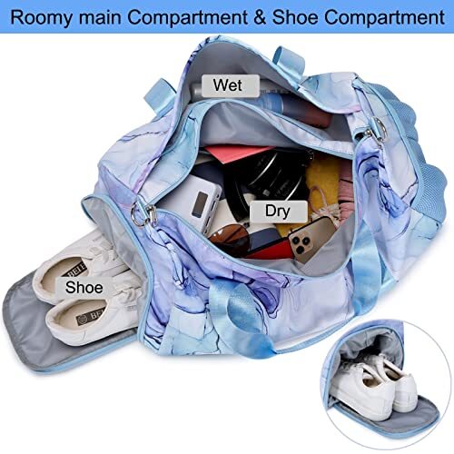 Sports Duffel for Girls Dance Bag Teen Duffle Bag Girls Weekender Blue ...