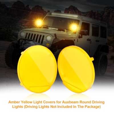 AUXBEAM 9" Inch Round LED Driving Fog Light Amber Cover Lights Shield ...