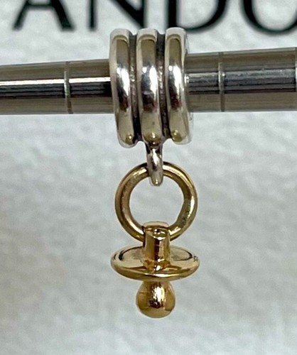 Genuine Pandora Two Tone Silver 14k Gold Hanging Pacifier Charm | eBay