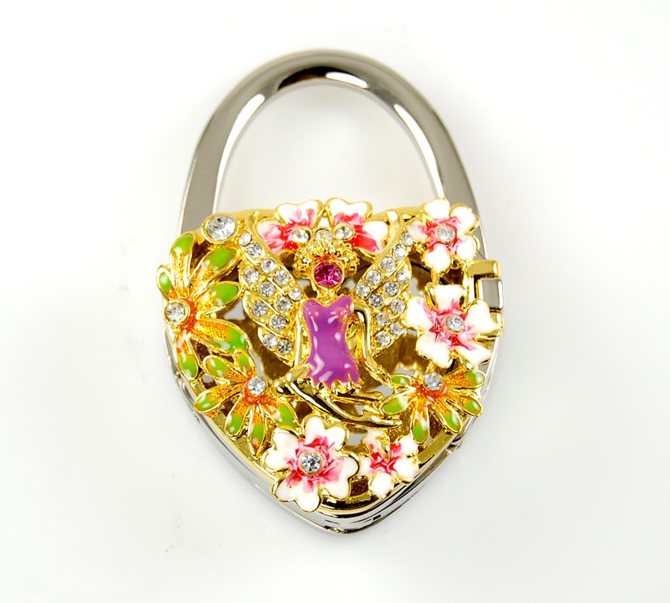 Stylish Foldable Handbag Holder "Flower & Angel" Mirror Locket Purse ...