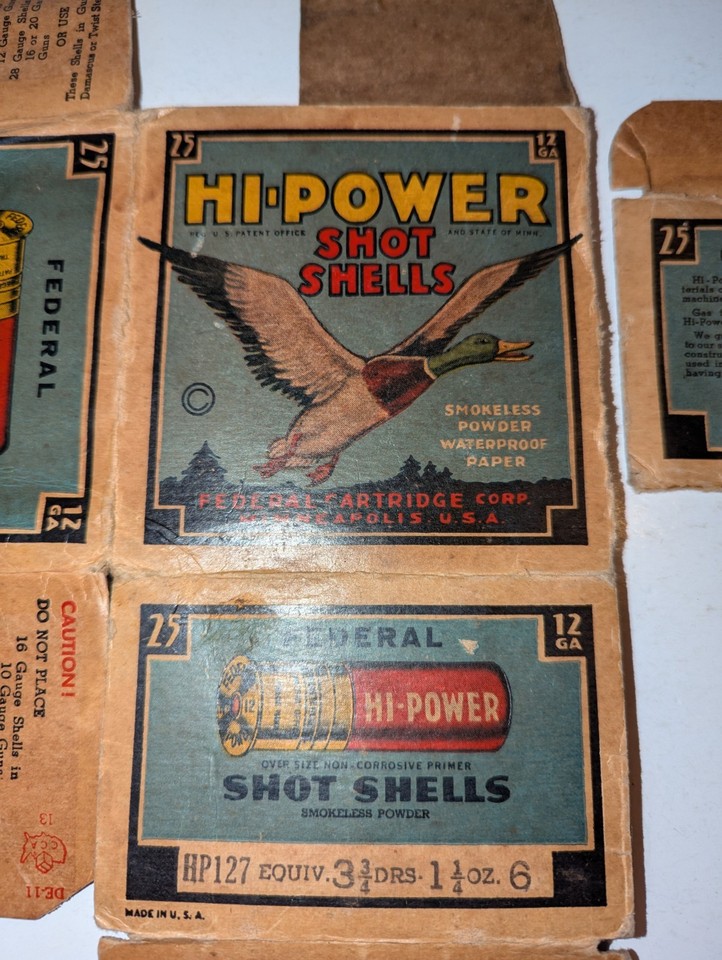 VTG Federal Hi-Power Shot Gun Shells 12 GA Empty Box "Flat" Mallard ...