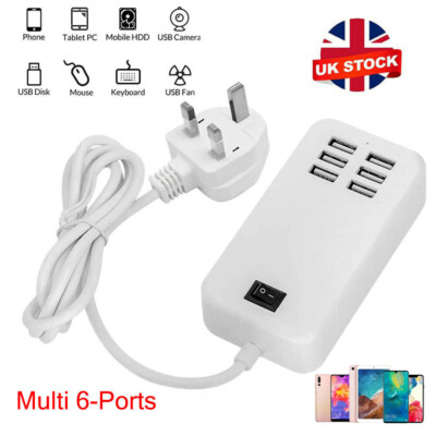 Multi 6-Ports USB Phone Charger Socket Fast Charging Station Adapter UK ...
