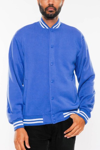 Mens Fleece Snap Button Varsity Jacket | eBay