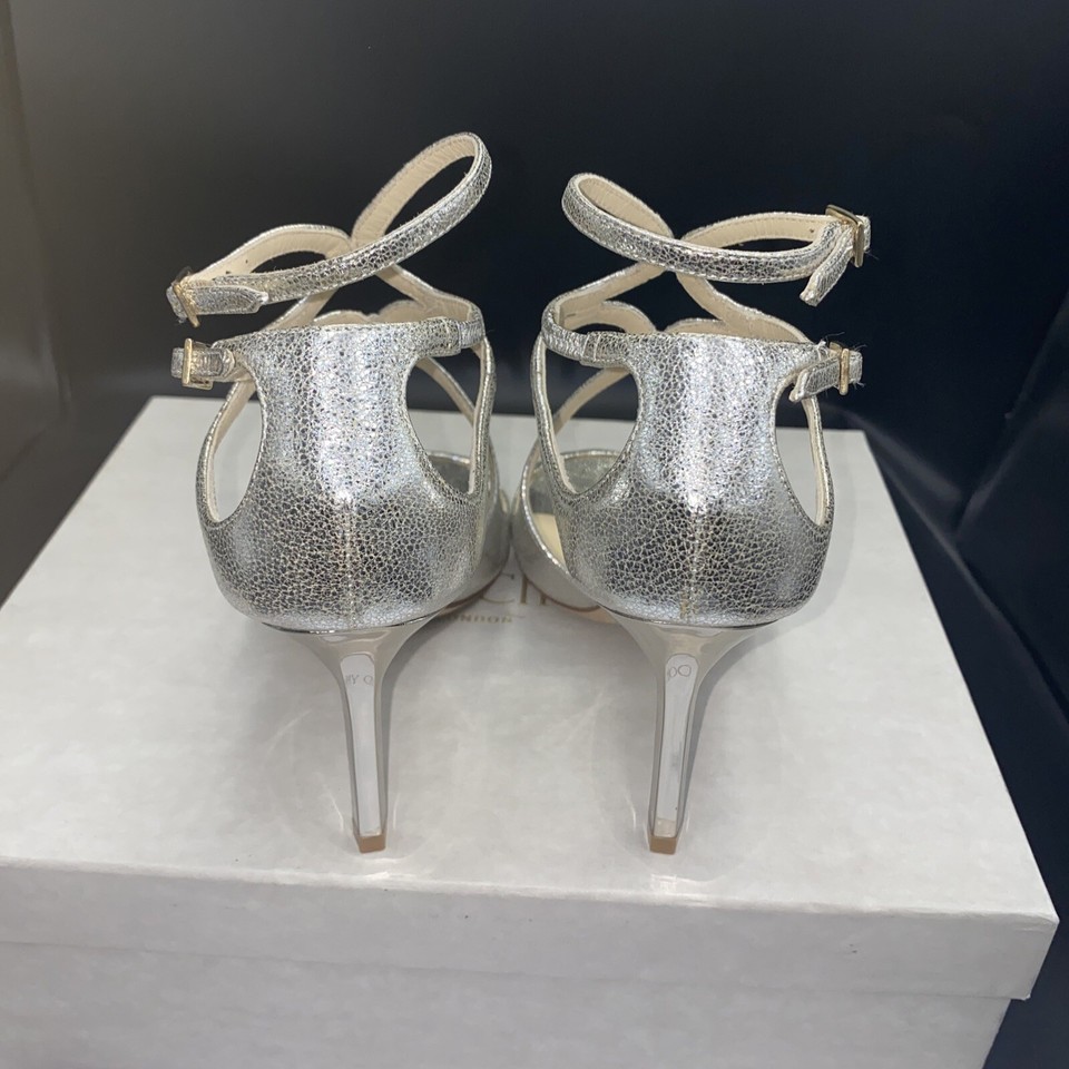 JIMMY CHOO 'ivette' Silver Champagne sandals Heels Strappy UK 1.5 Eu34 ...