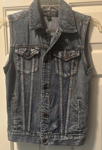 XXX Rude Denim Vest Size Small Cut Off Y2K Rock Punk Goth Emo Grunge ...