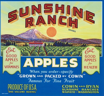 Original Unused SUNSHINE RANCH Apple Crate Label, Wapato, WA | eBay