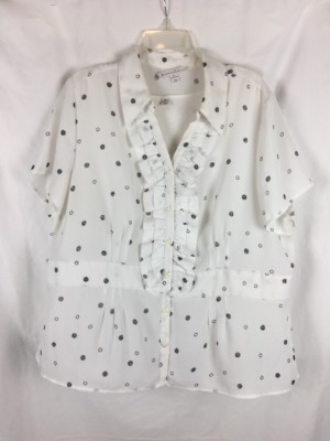 JM Collection Woman 2 Piece Blouse Tank Size 20W White Black Dots B10*B ...