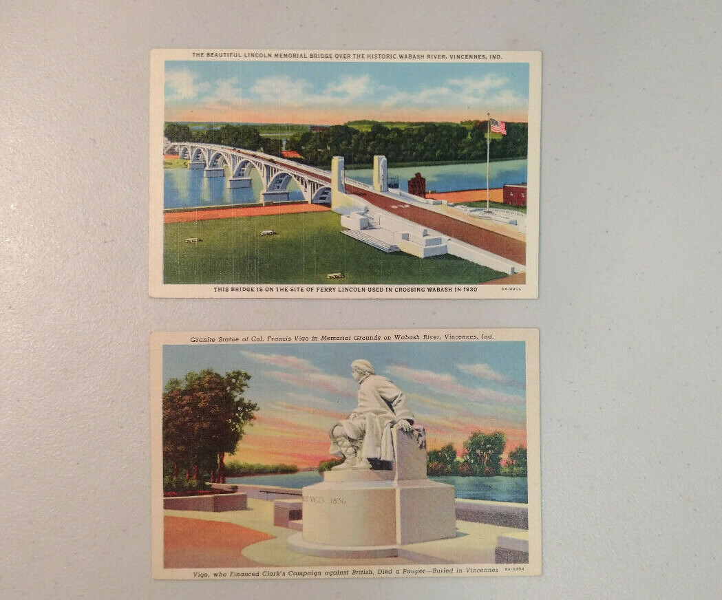 Vintage Postcards - Vincennes, IN - Wabash River - Lincoln Memorial ...