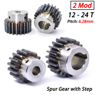 2 Mod 45# Steel Spur Gear 10-24T Bore 8-25mm Pinion Gear with Step ...
