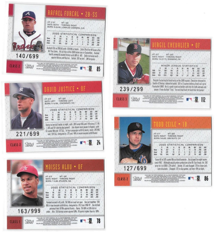 2001 Topps Gold Label Baseball Numbered Base & Parallel Insert Cards ...