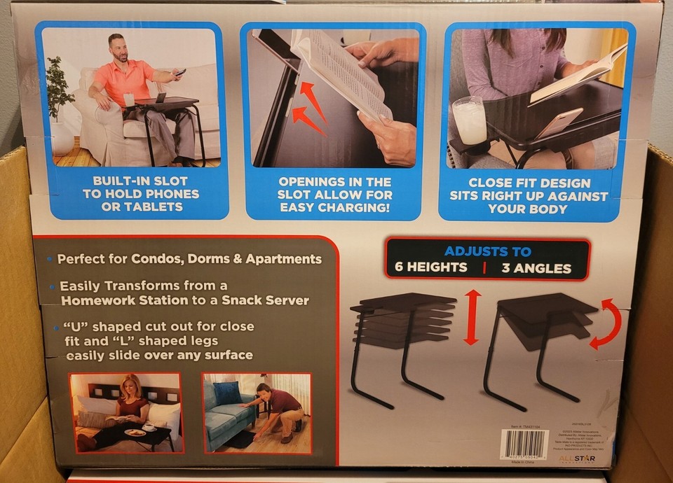 Table Mate Ultra TV Tray Folding Snack Table Blk Adjustable Angles 15 x ...