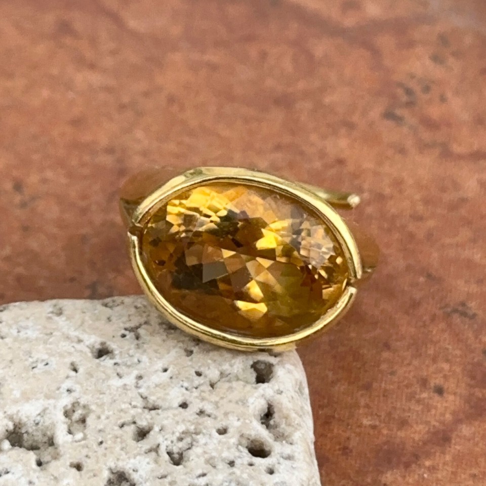 Estate 22KT Heavy Yellow Gold Oval Bezel East West Set Citrine Band ...