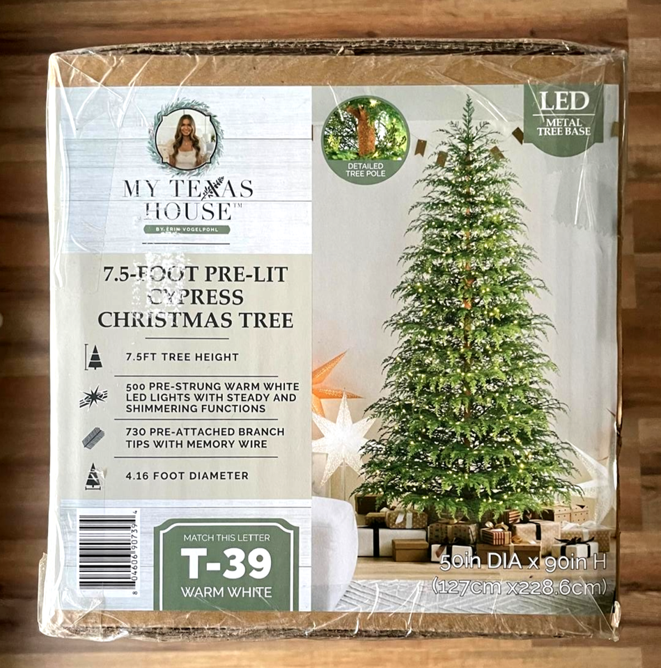 My Texas House 2025 7.5ft Cypress Pre-Lit Artificial Christmas Tree ...