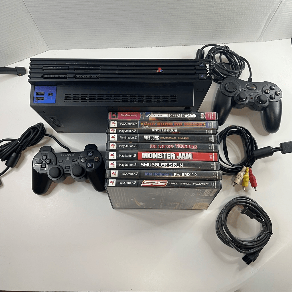 Sony PlayStation 2 PS2 Fat Phat Black Console Bundle 2 Controllers 9 ...