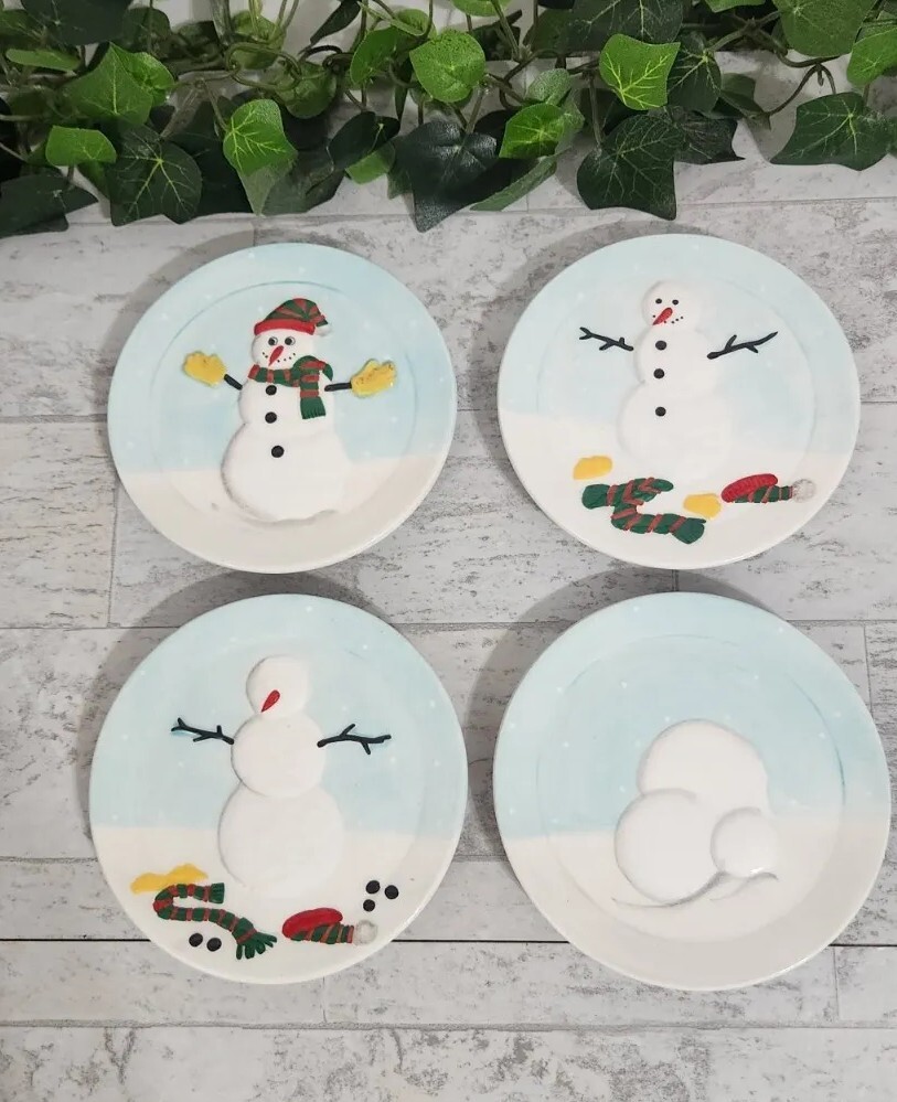 MINI SNACK Plates 4½" HOW TO BUILD A SNOWMAN 4Pc. Set . Market MWW | eBay