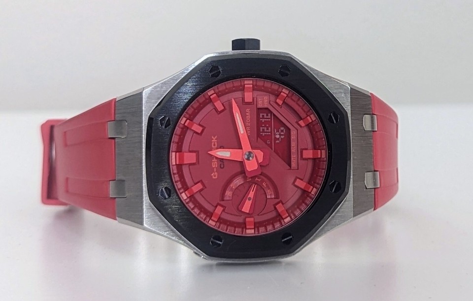 Custom "Casioak" G-Shock GA-2100-4A Wrist Watch with Red Strap and ...