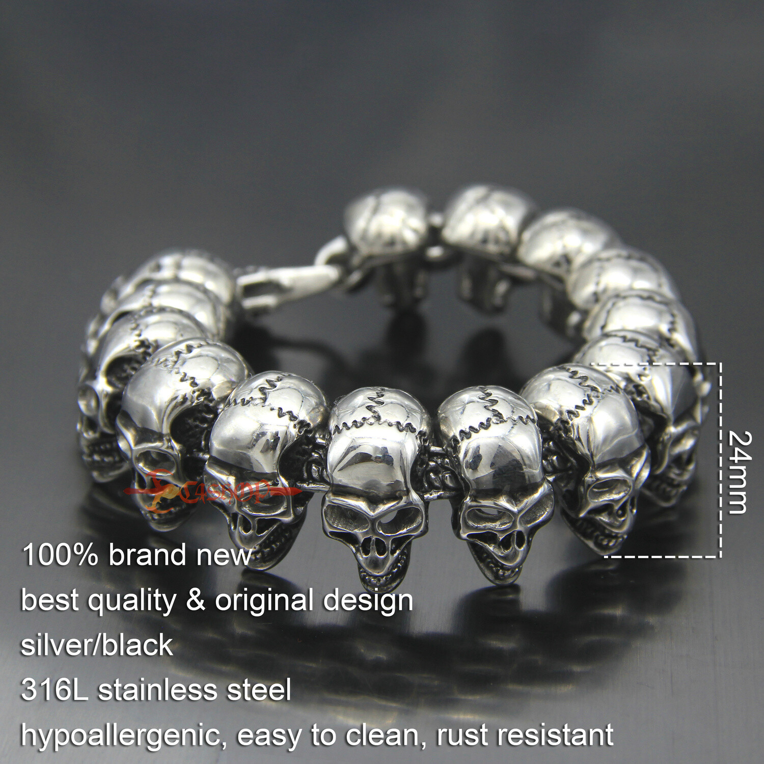 Men's Heavy 316L Stainless Steel Skull Head Chain Necklace Gothic Biker ...