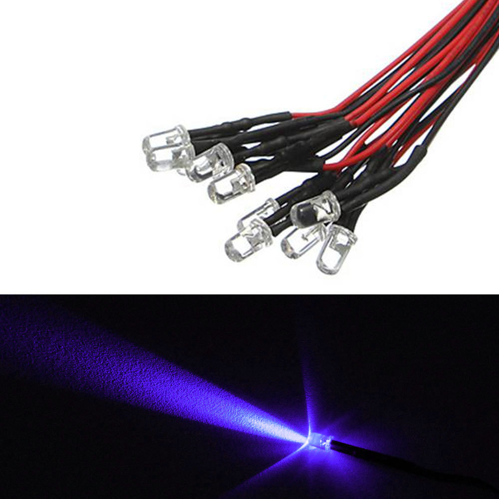 20 5 5mm DC 9 to 12v Pre Wired Water Clear 460 470nm Blue LED Diodes | eBay