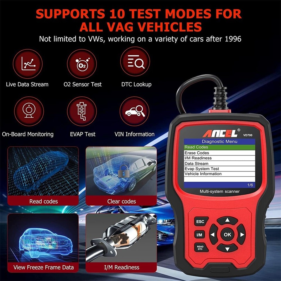 ANCEL VD500 VD700 All System Oil ABS SRS DPF OBD2 Scanner Code Reader ...