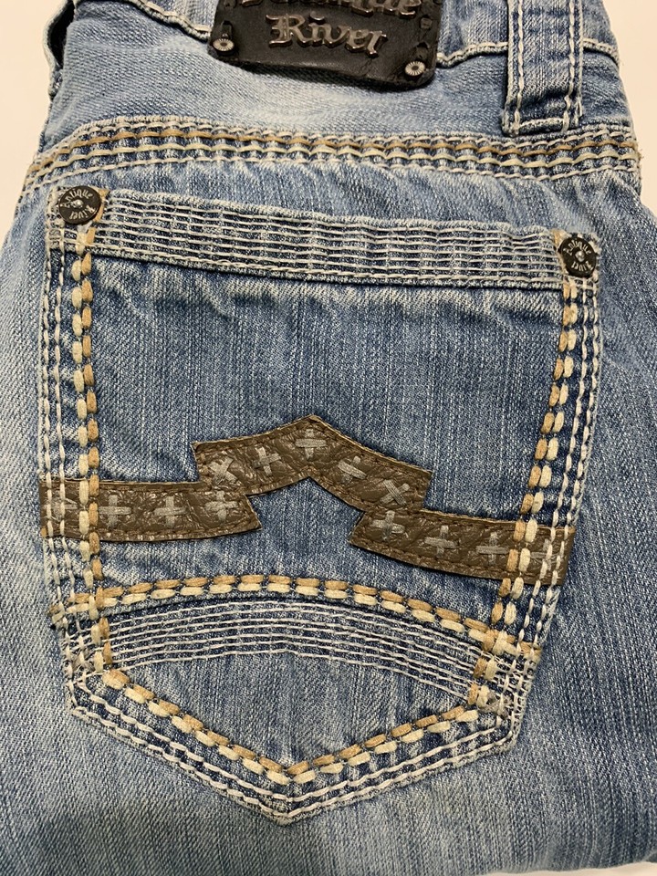 Antique Rivet Mens Blue Jeans 30x32 Actual 30x31 SS010 Straight ...