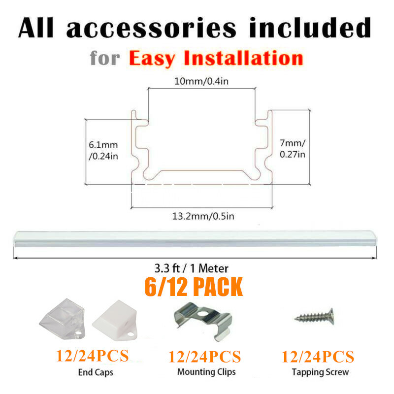 6/12Packs LED Strip Light Channel 1M each Aluminum Profile Channel ...
