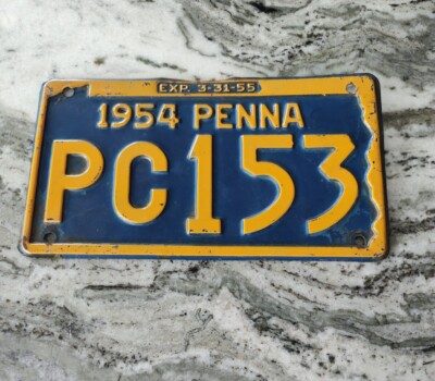 1954 State of Pennsylvania '54 Penna License Plate PC 153 Vintage ...