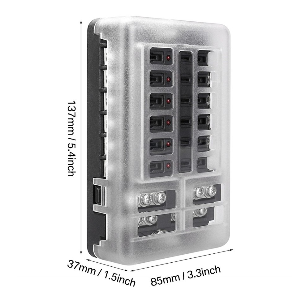 12-Way Blade Box Fuse Block Marine FuseBox Auto Holder 12V Bus Bar 32V ...