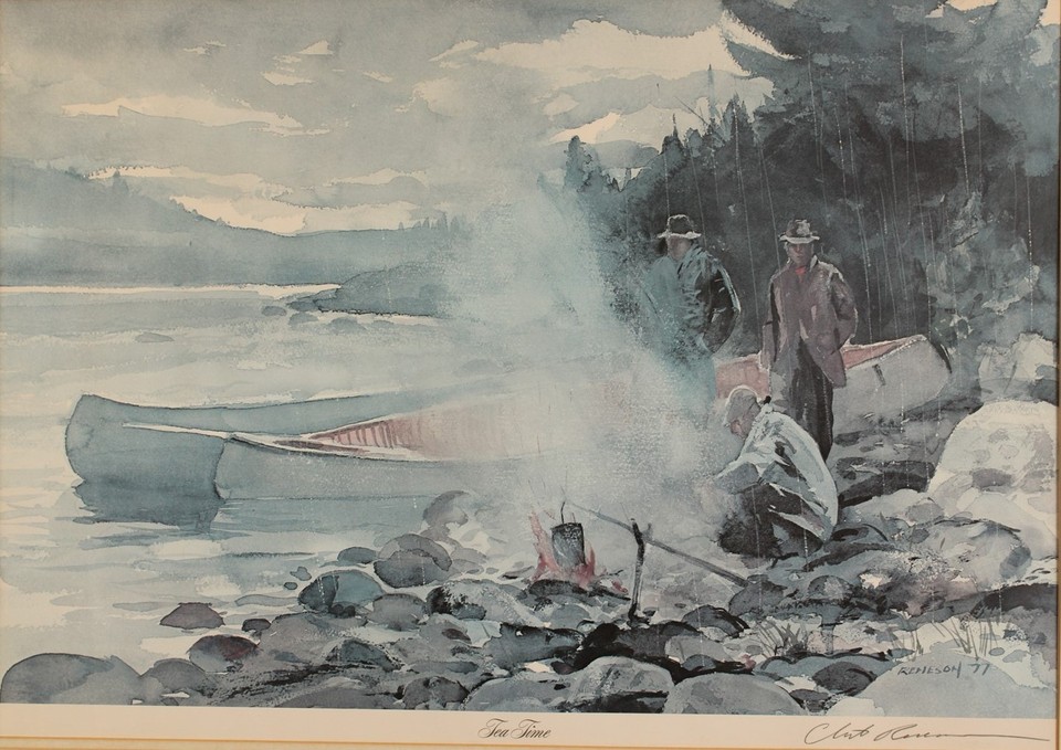 2 Large Pencil Signed CHET RENESON Western Campfire Fishing Lithograph ...