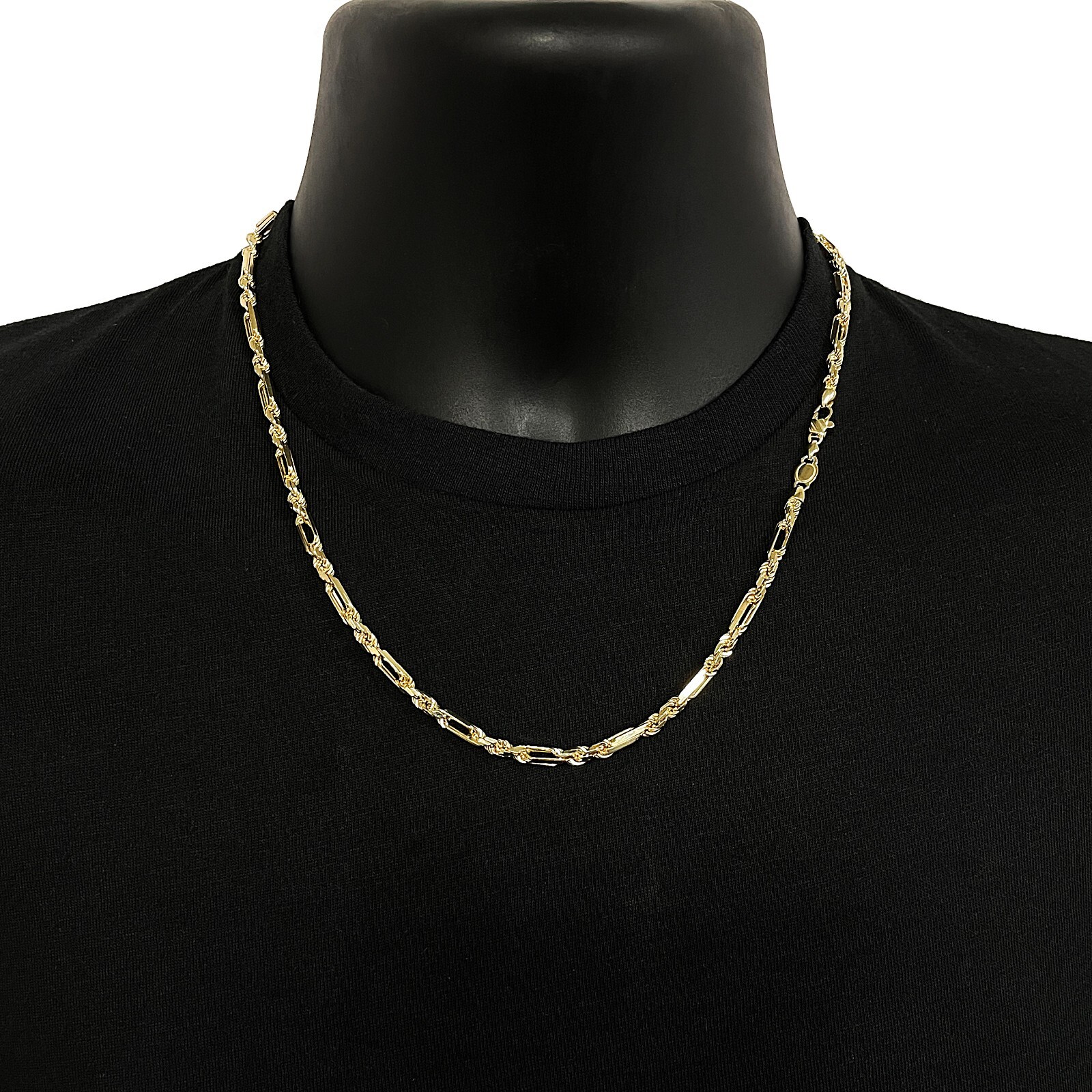 Italian 14k Yellow Gold Solid Milano Figaro Rope Chain Necklace 18" 4mm ...