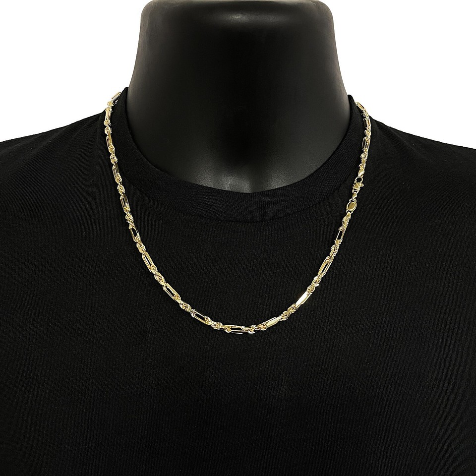 Italian 14k Yellow Gold Solid Milano Figaro Rope Chain Necklace 20" 4mm ...