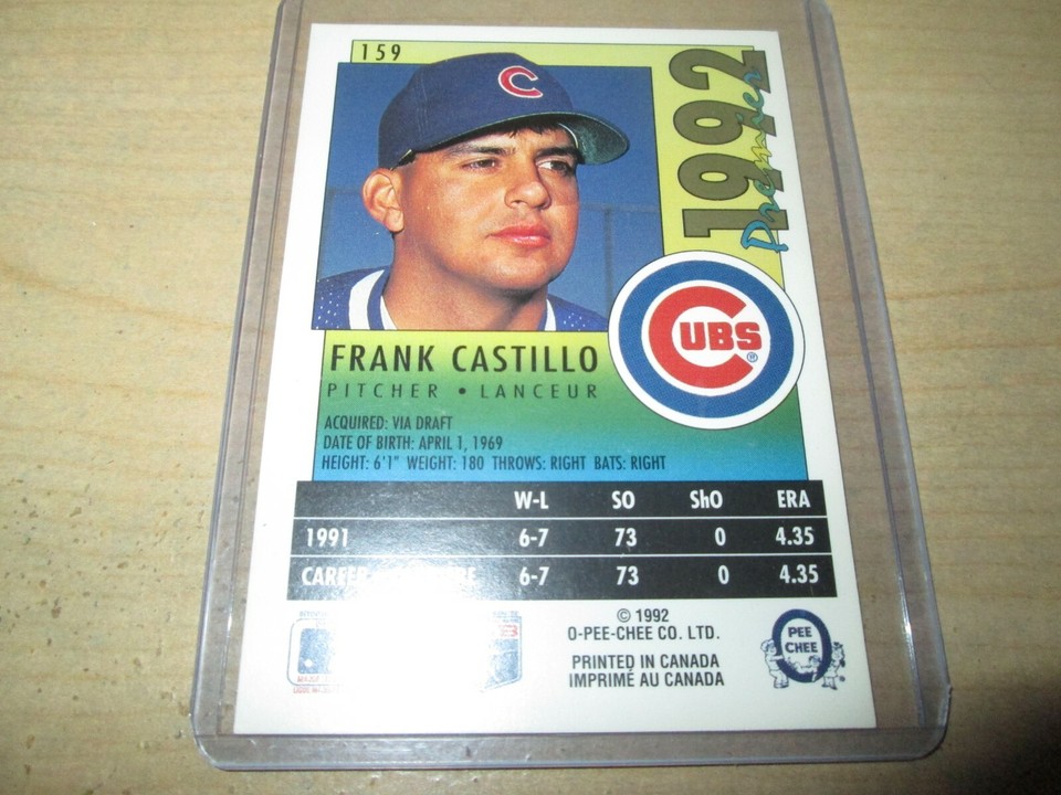 1992 OPC O-Pee-Chee Premier Baseball # 159 FRANK CASTILLO CHICAGO CUBS ...