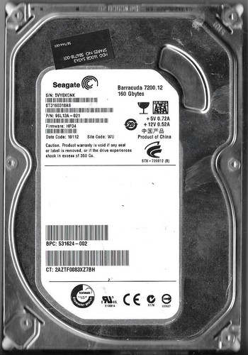 Seagate ST3160318AS 160GB Sata Hard Drive P/N: 9SL13A-021 F/W: HP34 5VY ...
