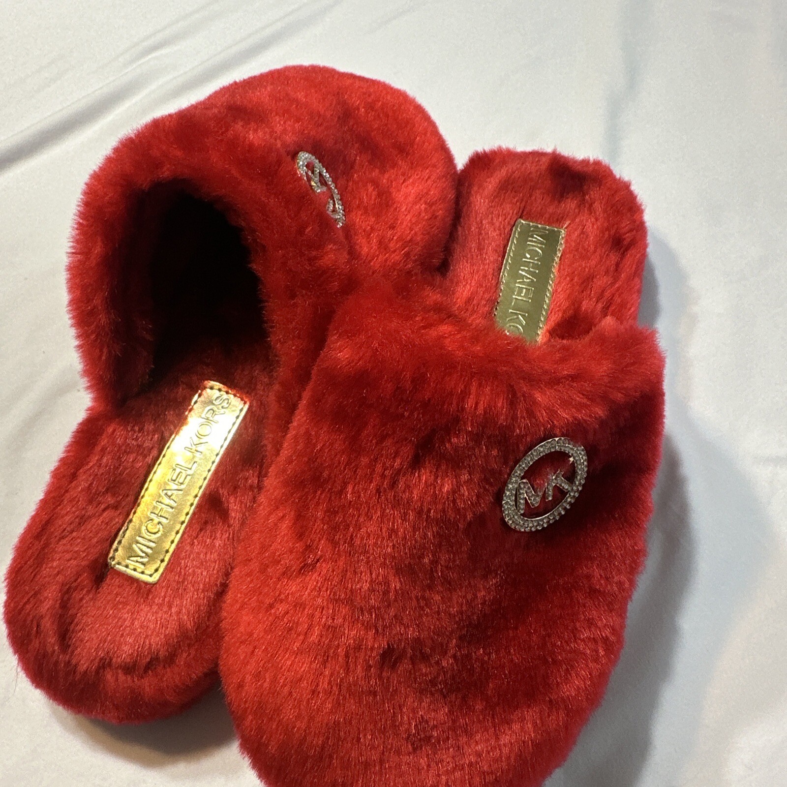 Mk Michael Kors Jet Set Red Faux Fur Slide Slippers W… - Gem