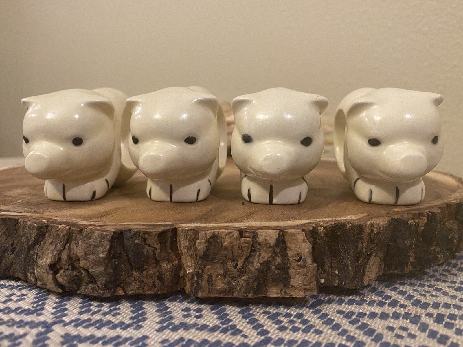Ceramic Pig Napkin Holders Rings Country Farm Dining Ivory Color Set Of ...