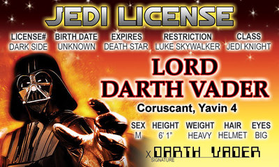 Darth Vader STAR WARS ID card Drivers License for James Earl Jones Dave ...