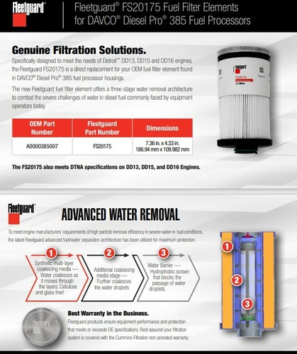 Fleetguard® FS20175 Fuel Filter Elements for DAVCO® Diesel Pro® 385 ...