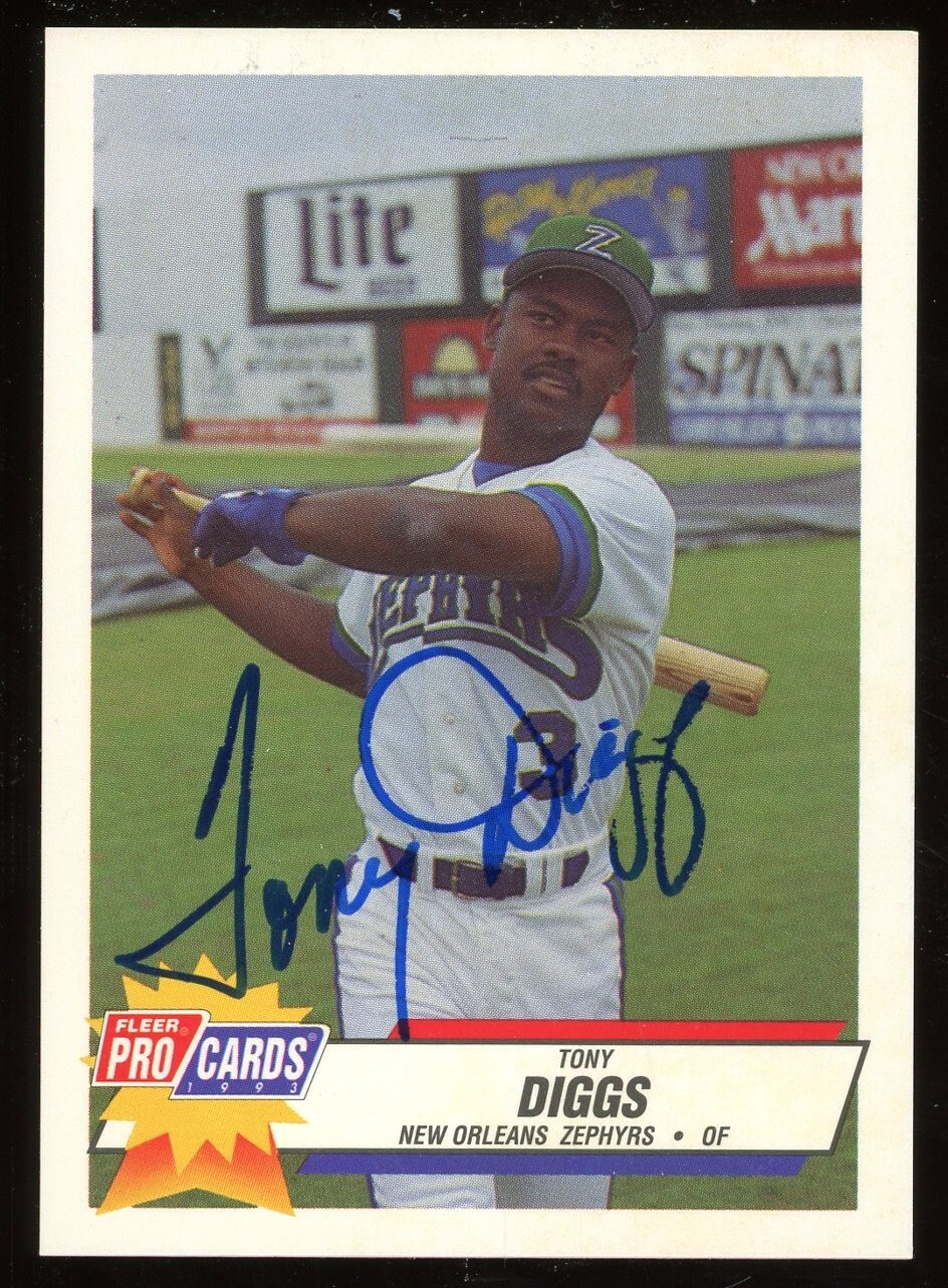 1993 New Orleans Zephyrs TONY DIGGS Signed Card autograph AUTO BREWERS ...