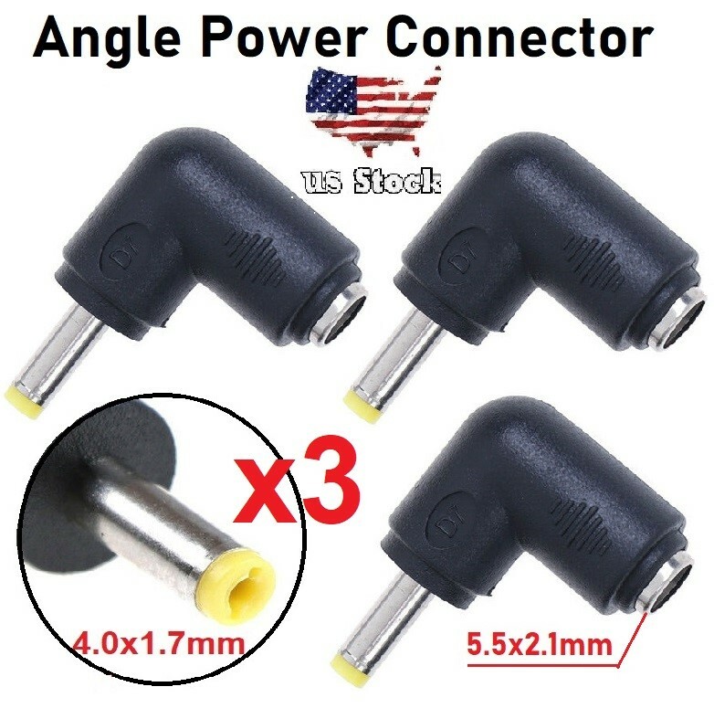 3x DC Power Connector 90 Degree Right Angle 5.5x2.1mm Female to 4.0x1 ...